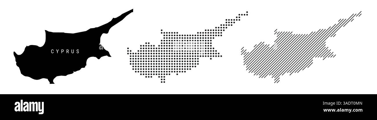 Cyprus detailed silhouette map, dotted pattern and slanted parallel lines pattern. Cypriot ...