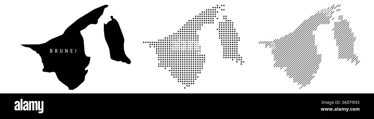 Brunei detailed silhouette map, dotted pattern and slanted parallel lines pattern. Bruneian ...