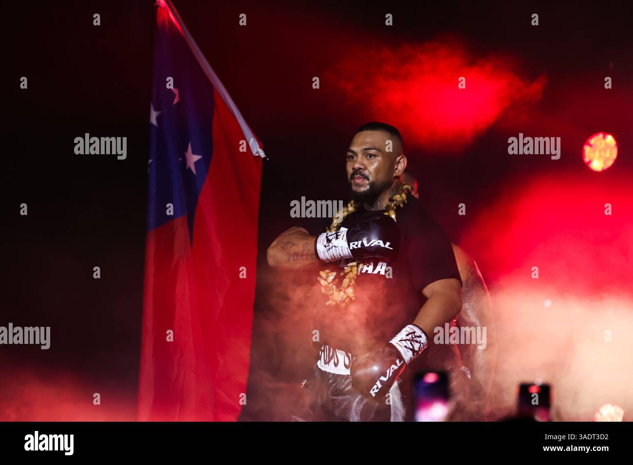 Liam Talivaa makes his way to the ring ahead of the Australian ...