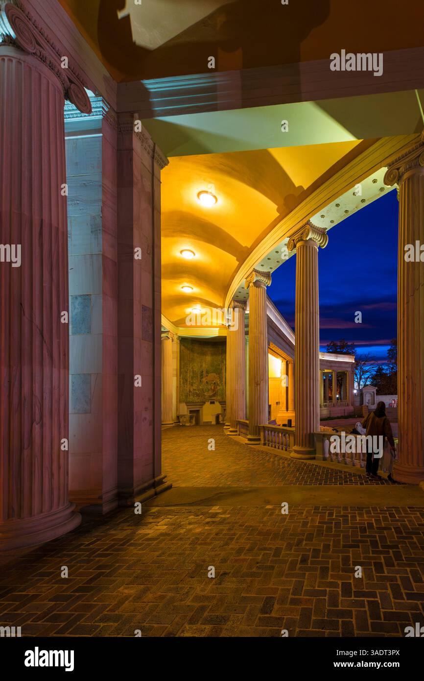 Illuminated Marble Colonnade with Majestic Architecture at Dusk Stock ...