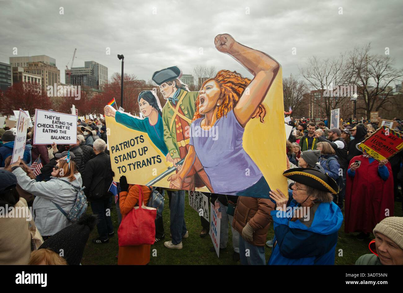 HANDS OFF, Boston, Massachusetts, USA, 5 April 2025. Demonstrators ...