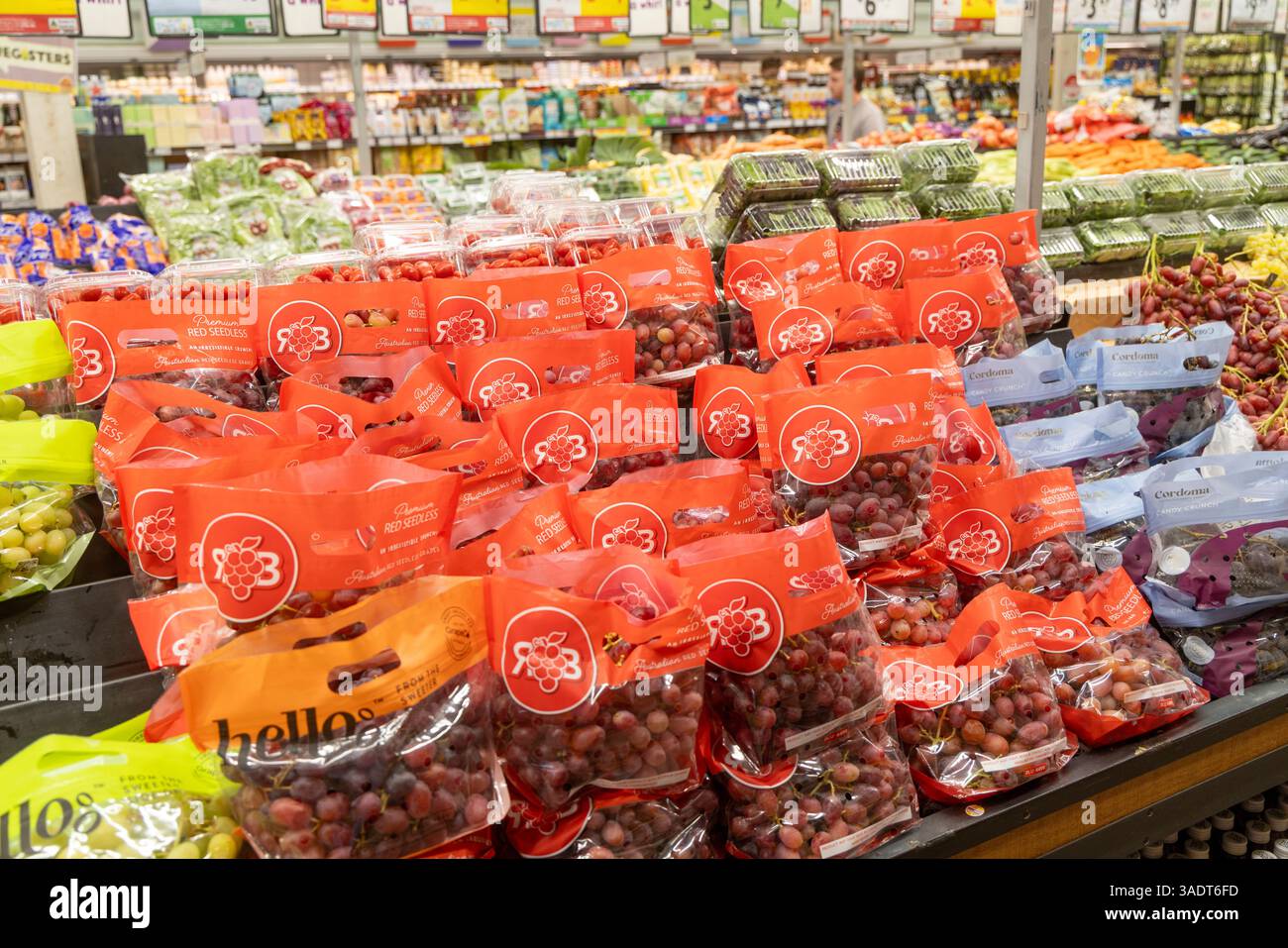 Bags of red seedless grapes fresh fruit for sale in Harris Farm, an ...