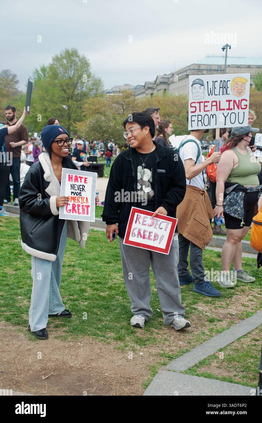 Washington DC, USA. 5th Apr 2025. Hands Off Protest Washington Monument ...
