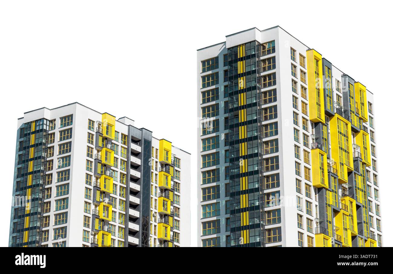 Building exterior with tall highrise condominium. Modern multistory ...