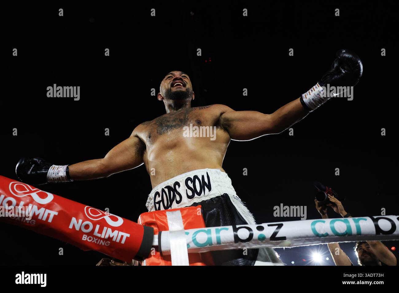 Liam Talivaa celebrates victory in the Australian Heavyweight Title ...