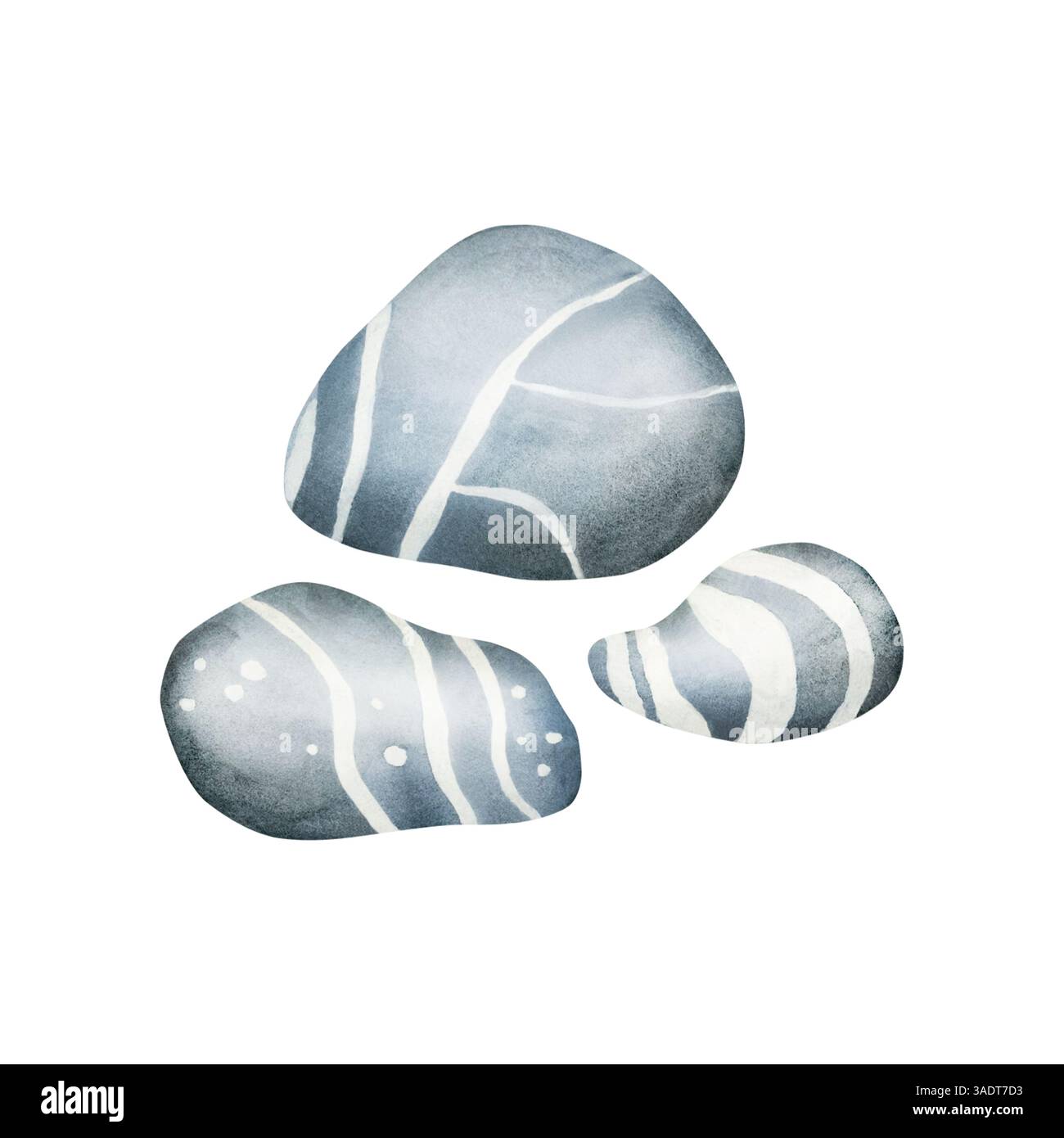 Sea pebbles. Cute blue grey ocean striped stones. Underwater marine ...