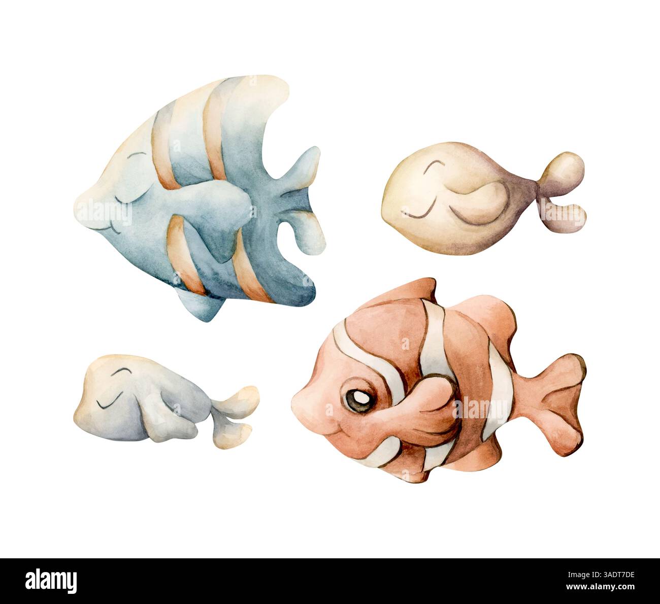 Cute Fishes set. Sea marine animals. Ocean inhabitants. Adorable clown ...
