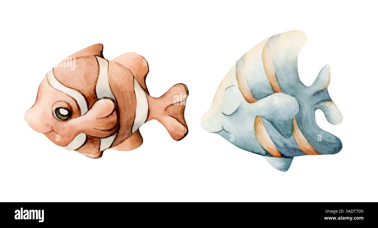 Cute Fishes set. Sea marine animals. Ocean inhabitants. Adorable clown ...