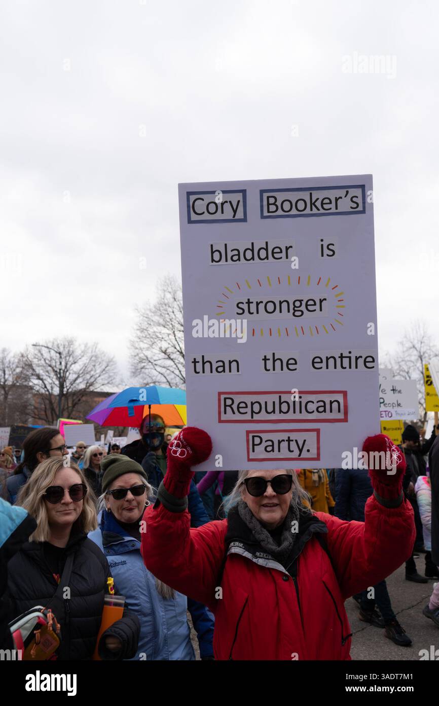 Cory Booker Sign, Anti-Trump Protest, Denver, CO, USA, April 5, 2025 ...