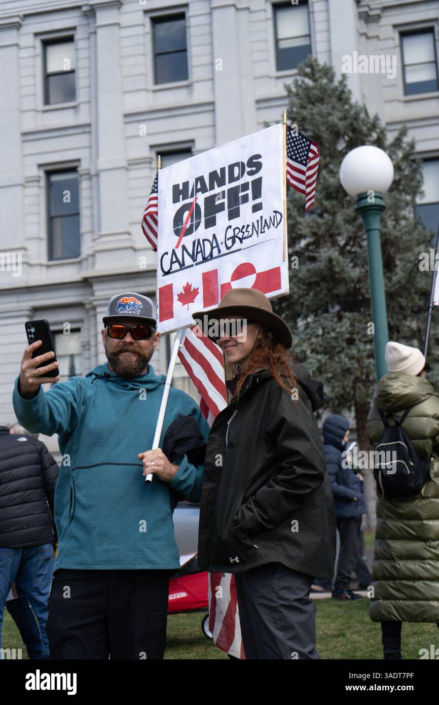 Hands off Canada, Greenland Sign, Anti-Trump Protest, Denver, CO, USA ...