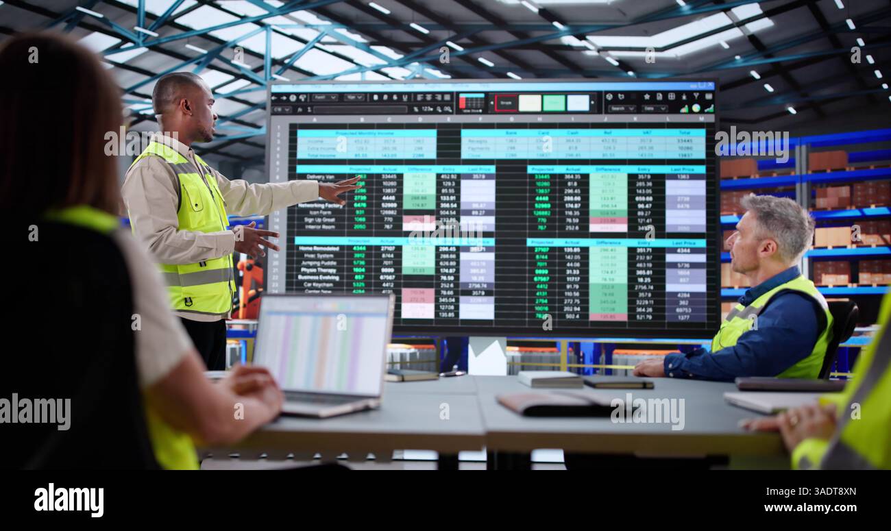 Supply Chain Analyst Leading Warehouse Meeting With Diverse Workers ...
