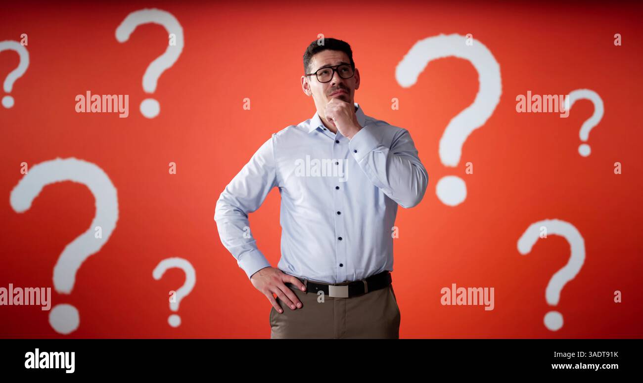 Lost Business Man And Question Marks. Employee Choosing Career Stock ...