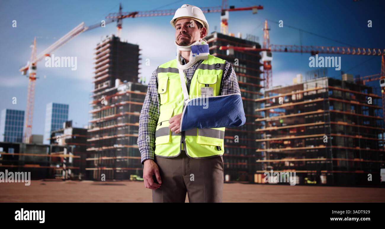 Injured Worker With Broken Arm. Construction Job Injury Stock Photo - Alamy