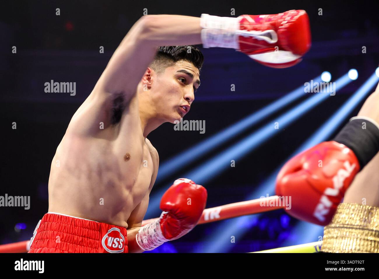 April 5, 2025: Junior Welterweight Sammy Contreras Jr. throws a punch ...