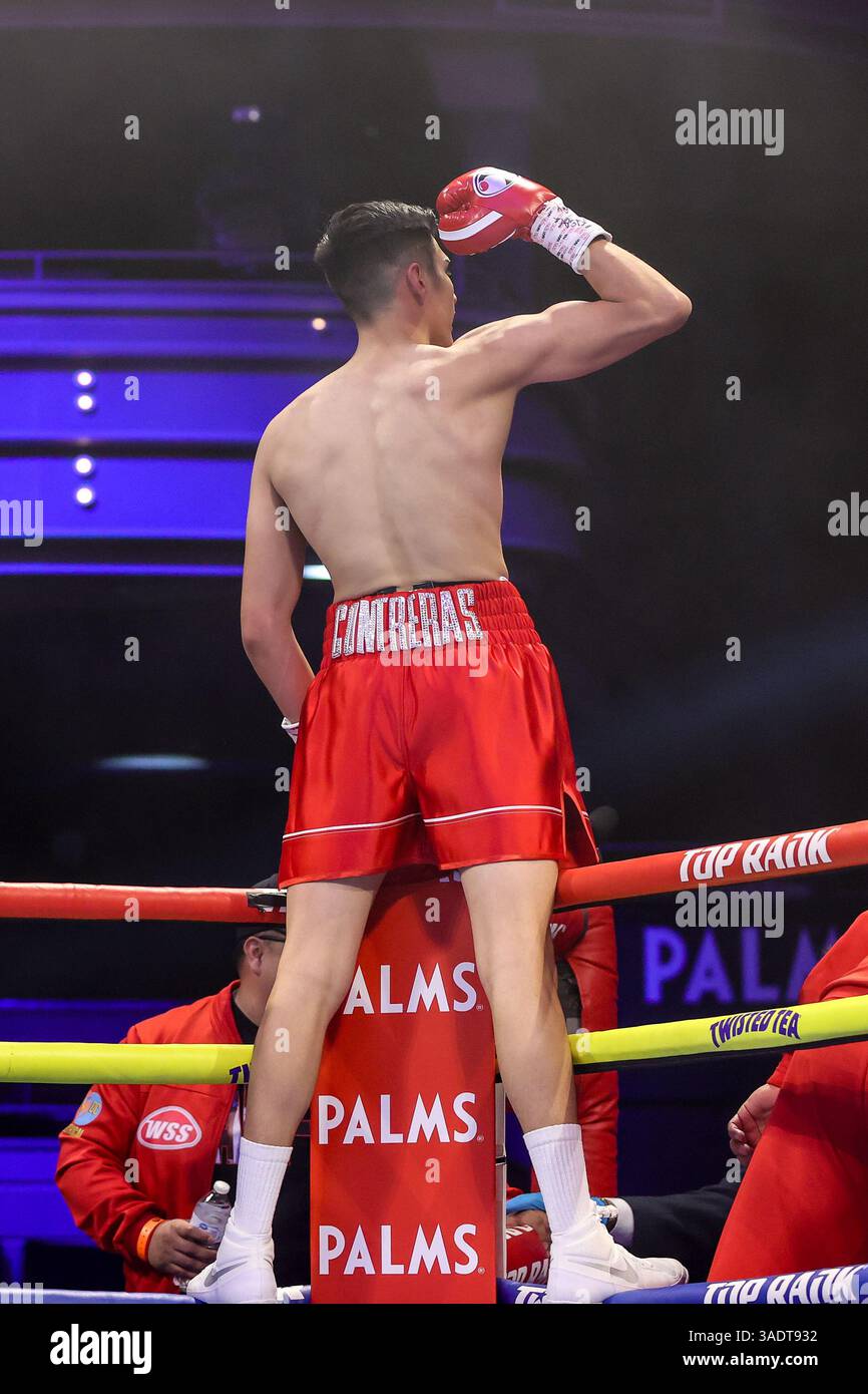 April 5, 2025: Junior Welterweight Sammy Contreras Jr. celebrates a ...