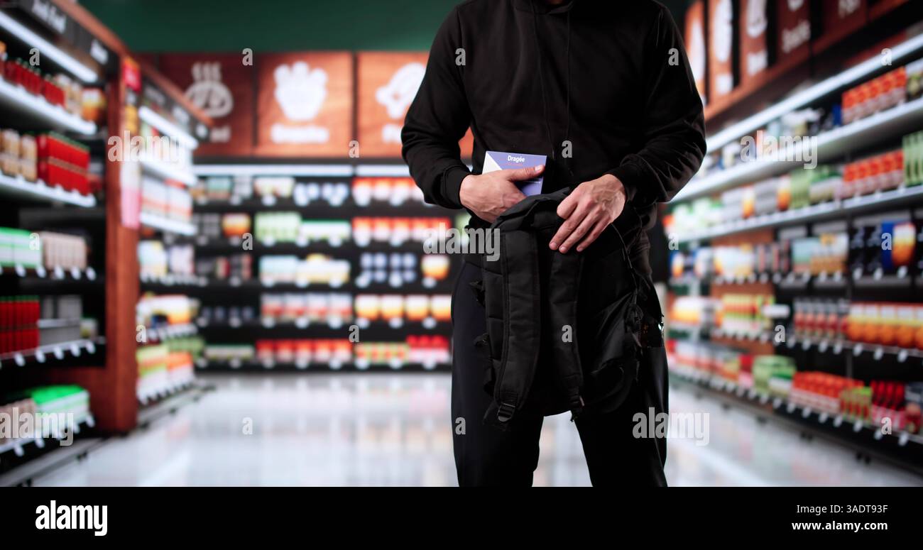 Retail Shoplifting. Man Stealing In Supermarket. Theft At Shop Stock ...