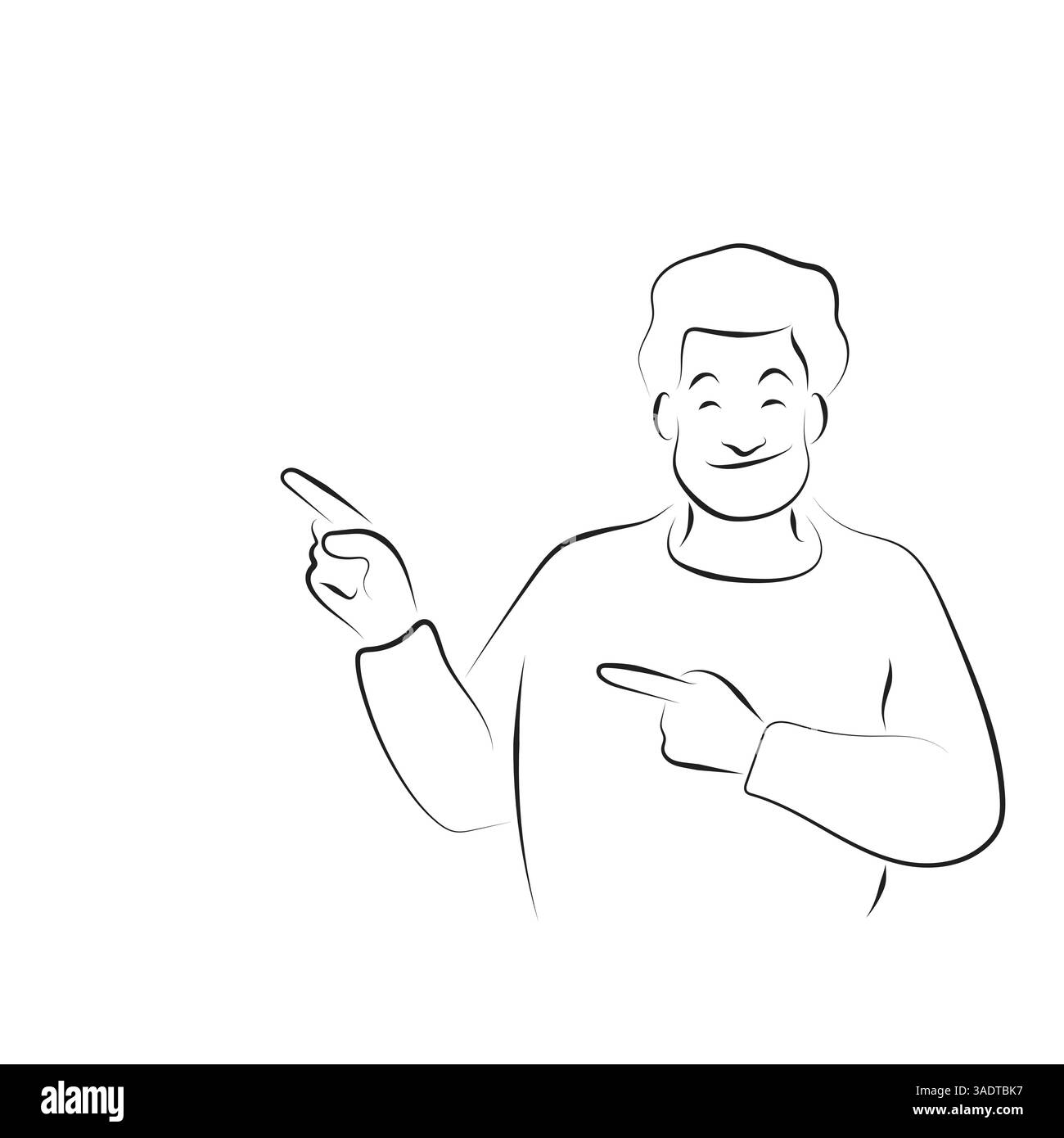 half length of smiling man pointing with two hands and fingers ...