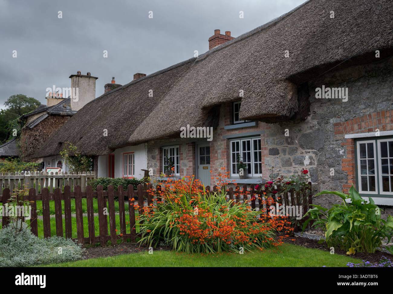 ADARE, IRELAND – AUGUST 9, 2023: A traditional thatched-roof cottage in ...