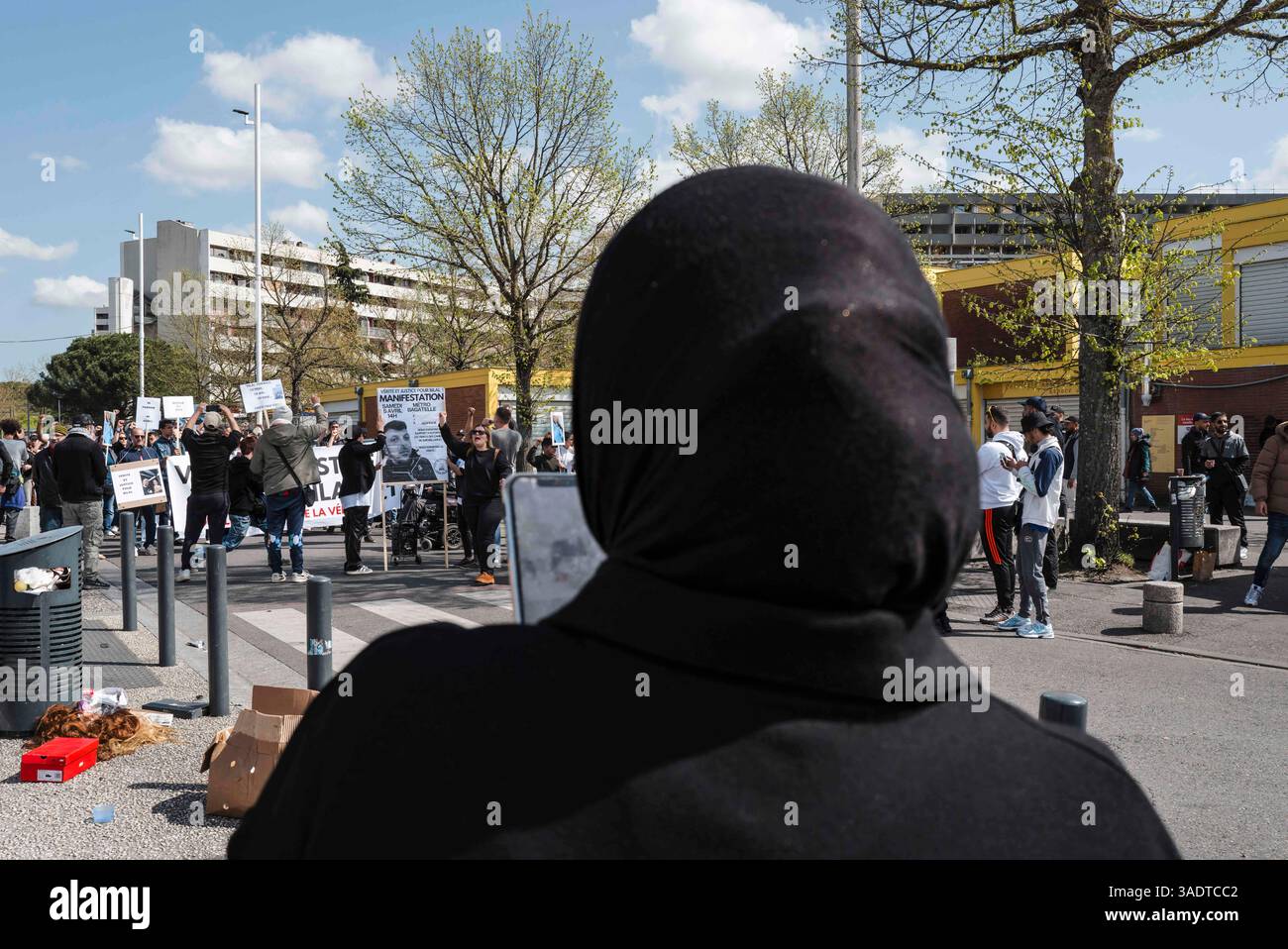 The march arrives at Place Andre-Abbal, Toulouse Mirail. A gathering of ...