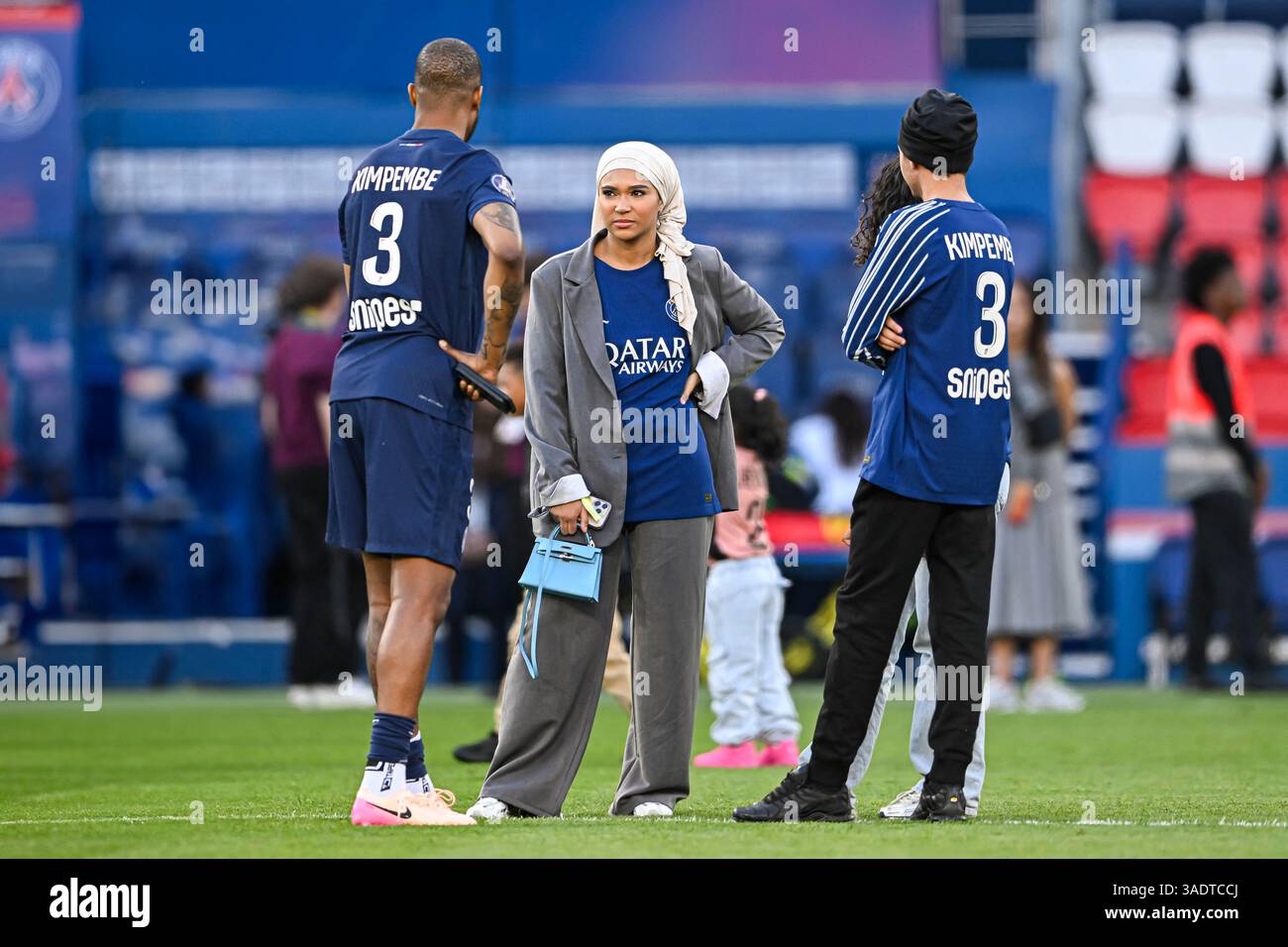 Paris, France. 05th Apr, 2025. Presnel Kimpembe and his family with ...