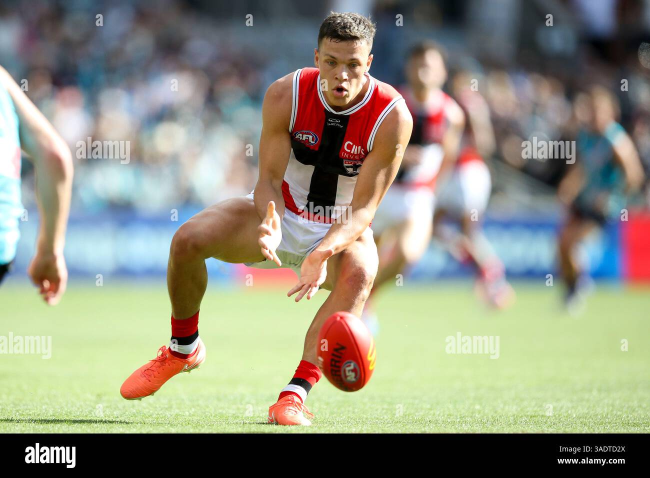 Adelaide, Australia. 06th Apr, 2025. Marcus Windhager of the Saints ...