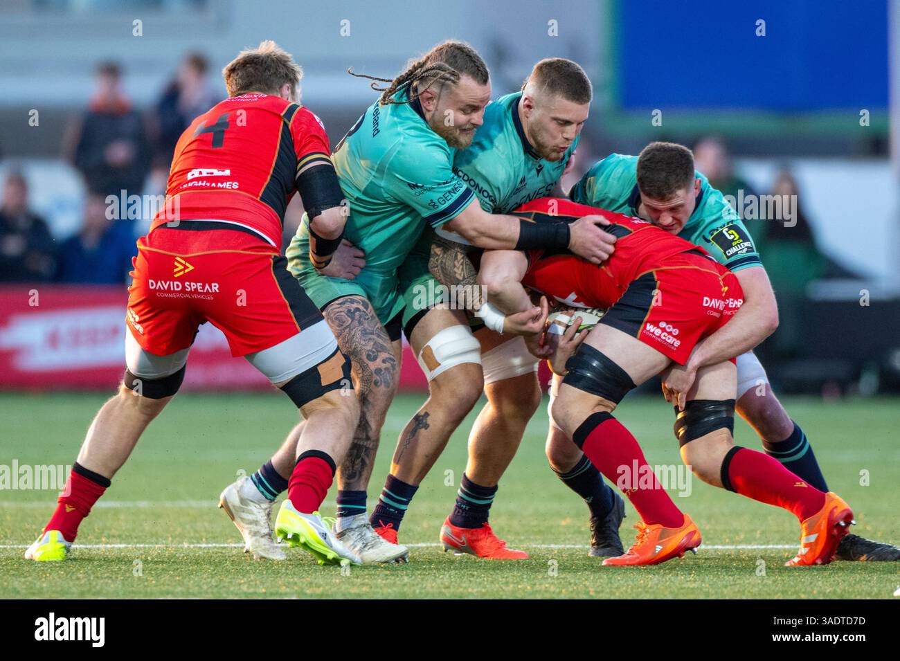 Galway, Ireland. 06th Apr, 2025. James Botham of Cardiff tackled by ...