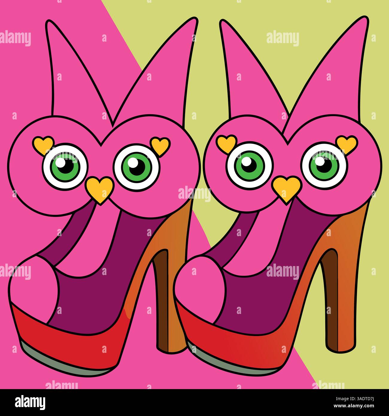 Brightly colored high-heeled shoes feature a whimsical owl design with ...
