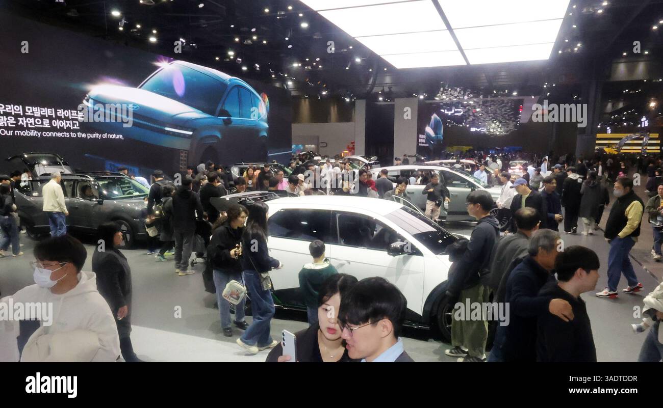 06th Apr, 2025. Seoul Mobility Show 2025 People look around new cars ...