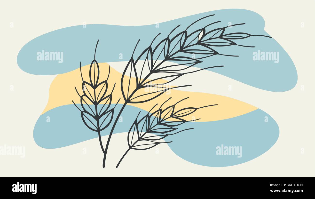 Stylized wheat stalks are depicted in a minimalistic line-art style ...