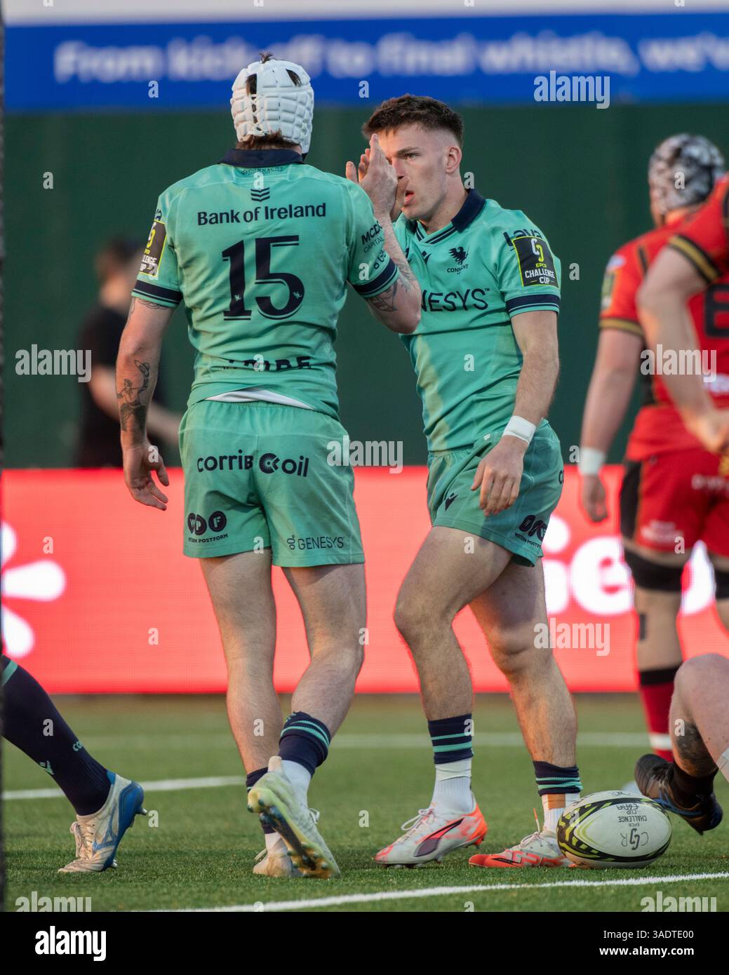 Galway, Ireland. 06th Apr, 2025. Matthew Devine of Connacht celebrates ...