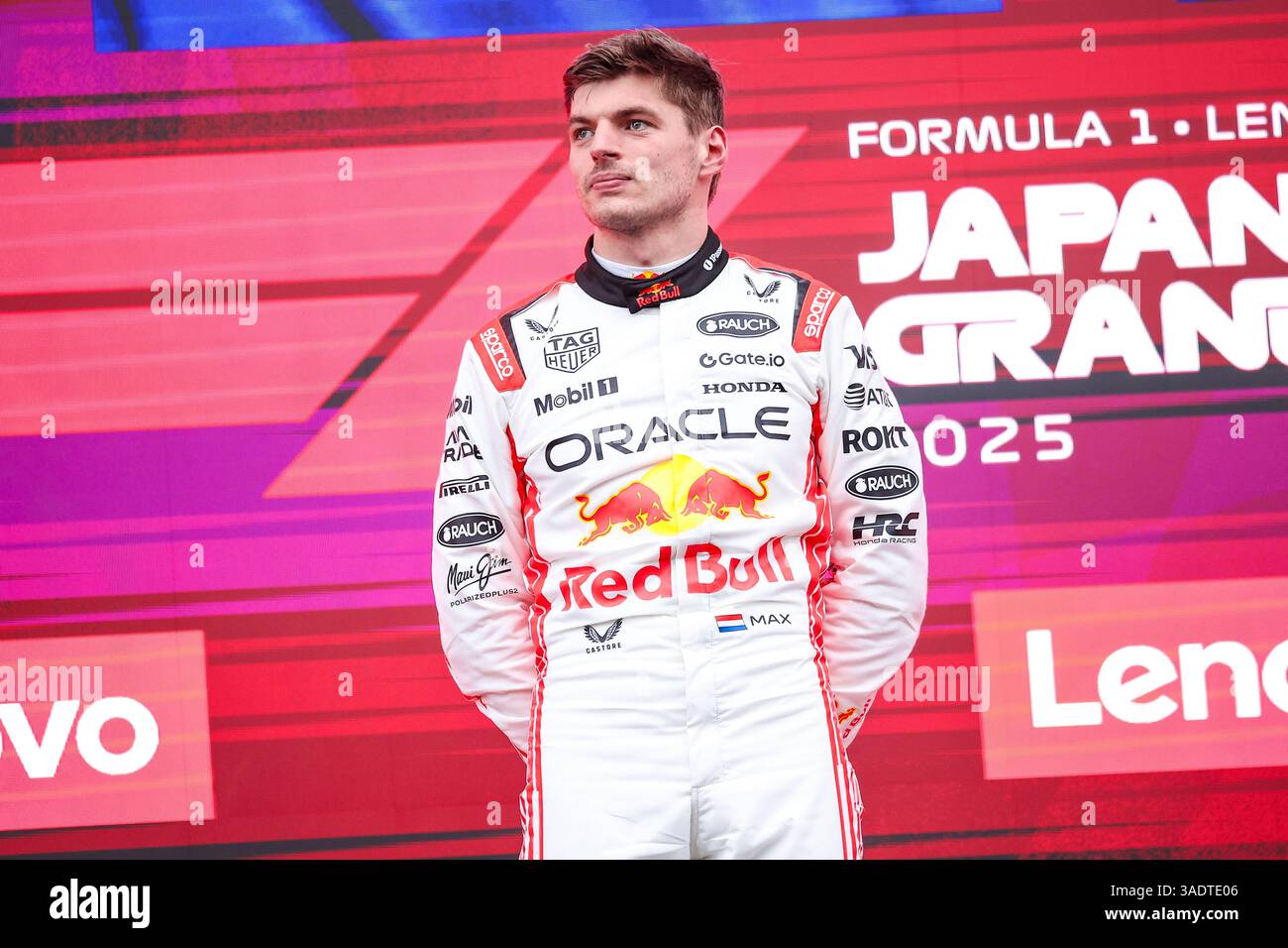 VERSTAPPEN Max (ned), Red Bull Racing RB21, portrait podium celebration ...
