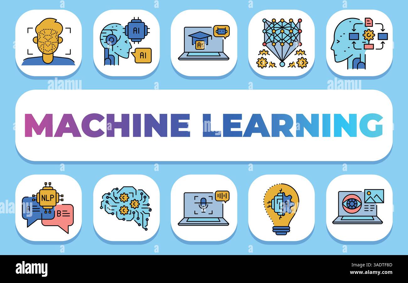 Machine Learning text concept. Shablon for presentation and Infographics. Minimal Clean Icons ...