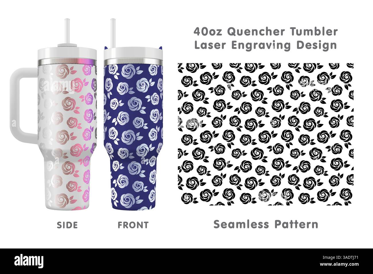 Seamless laser engraving design for 40oz tumbler. Roses tileable ...