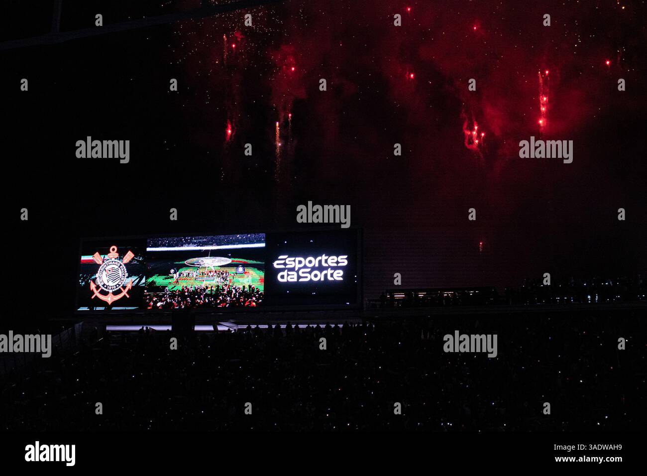 SÃO PAULO, BRAZIL - APRIL 5: Fireworks explodes before the Brasileirao ...