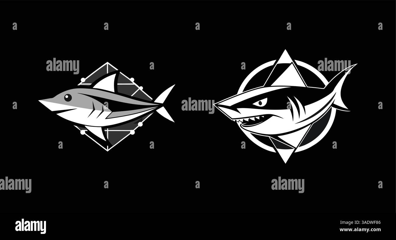 Two stylized shark logos on a black background Stock Vector Image & Art ...