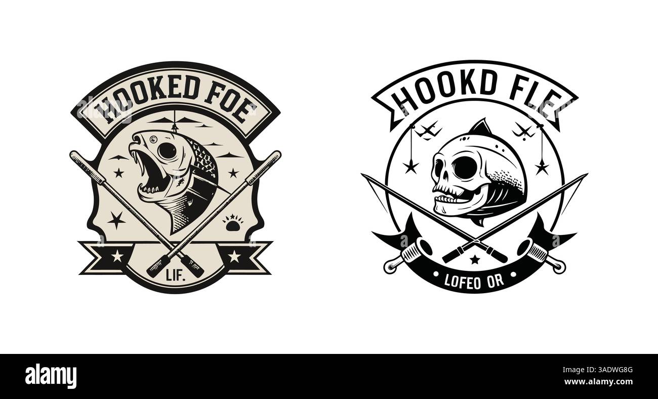 Two Fishing Logos Featuring Fish and Skull, Ready for Print Stock ...