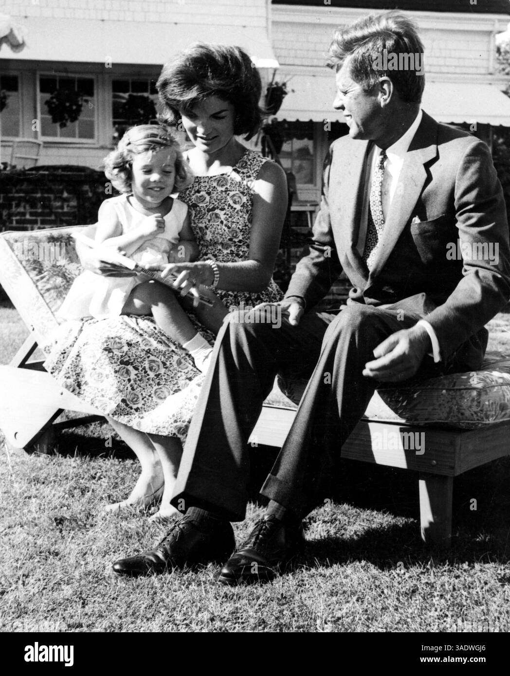 JACQUELINE AND JOHN F. KENNEDY WITH DAUGHTER CAROLINE AT HYANNISPORT ...