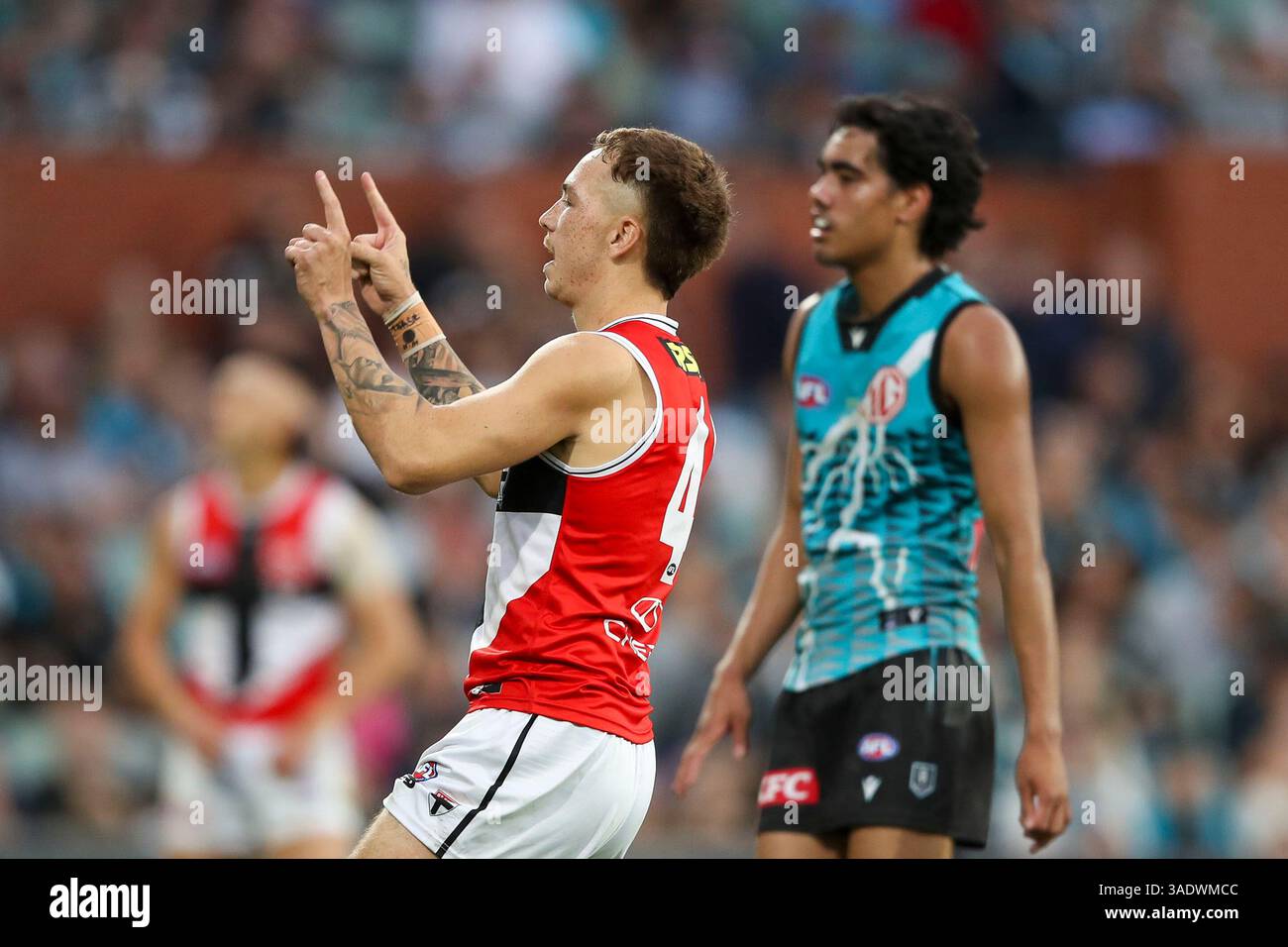 Adelaide, Australia. 06th Apr, 2025. Lance Collard of the Saints ...