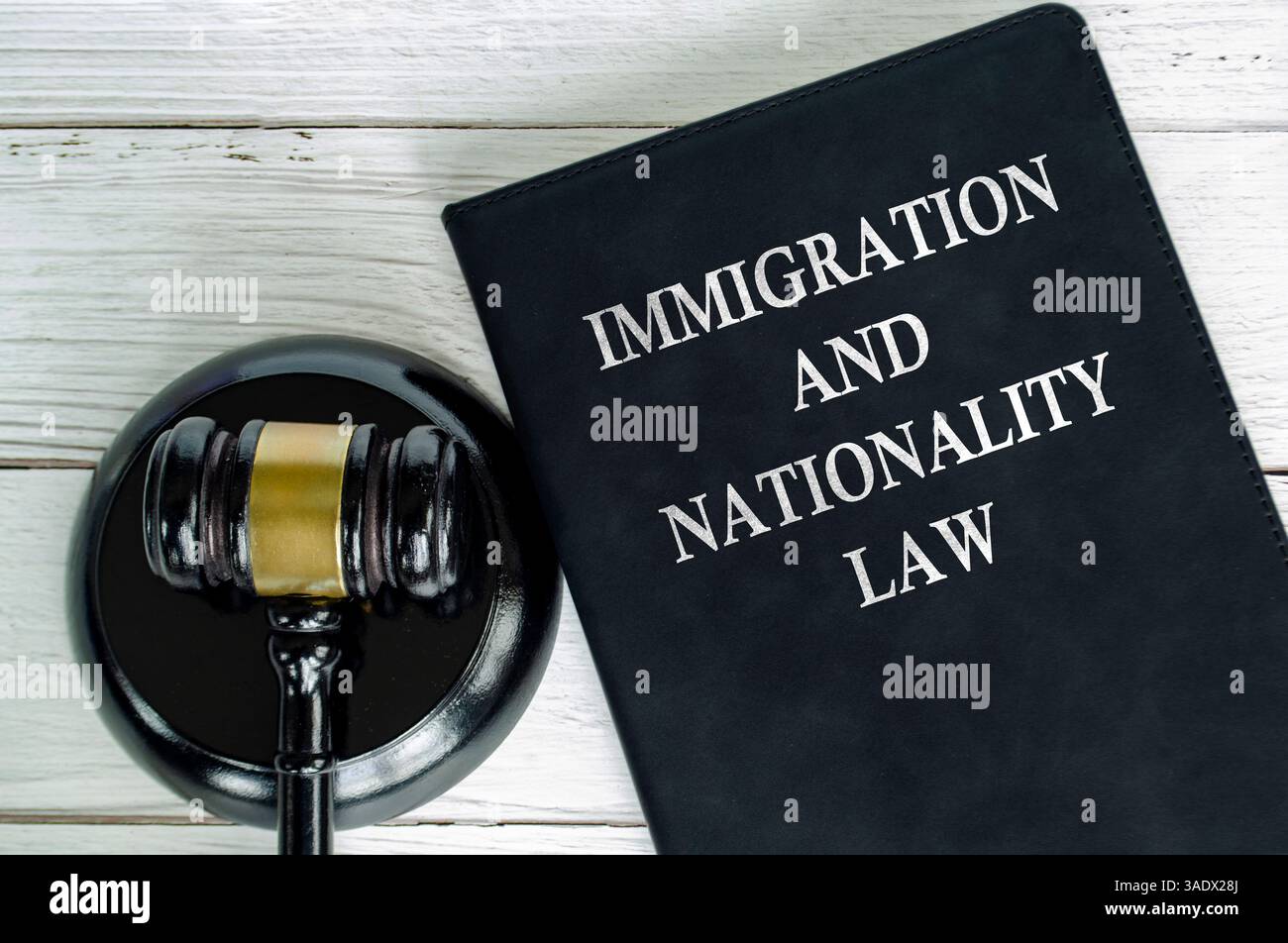 Top view of Immigration and Nationality Law book with gavel background ...