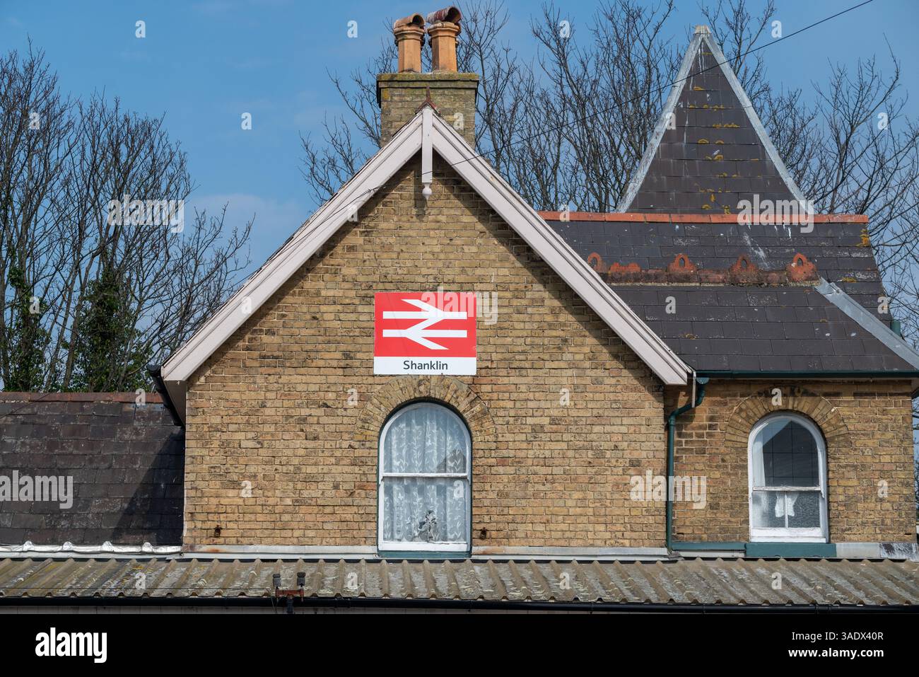 Exterior of Shanklin train station showing the name plate and national ...