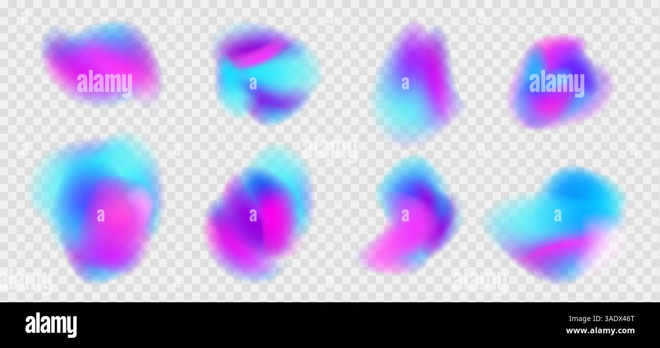 Irregular gradient shapes set. Vector neon organic liquid splashes. Glow bright blobs with ...