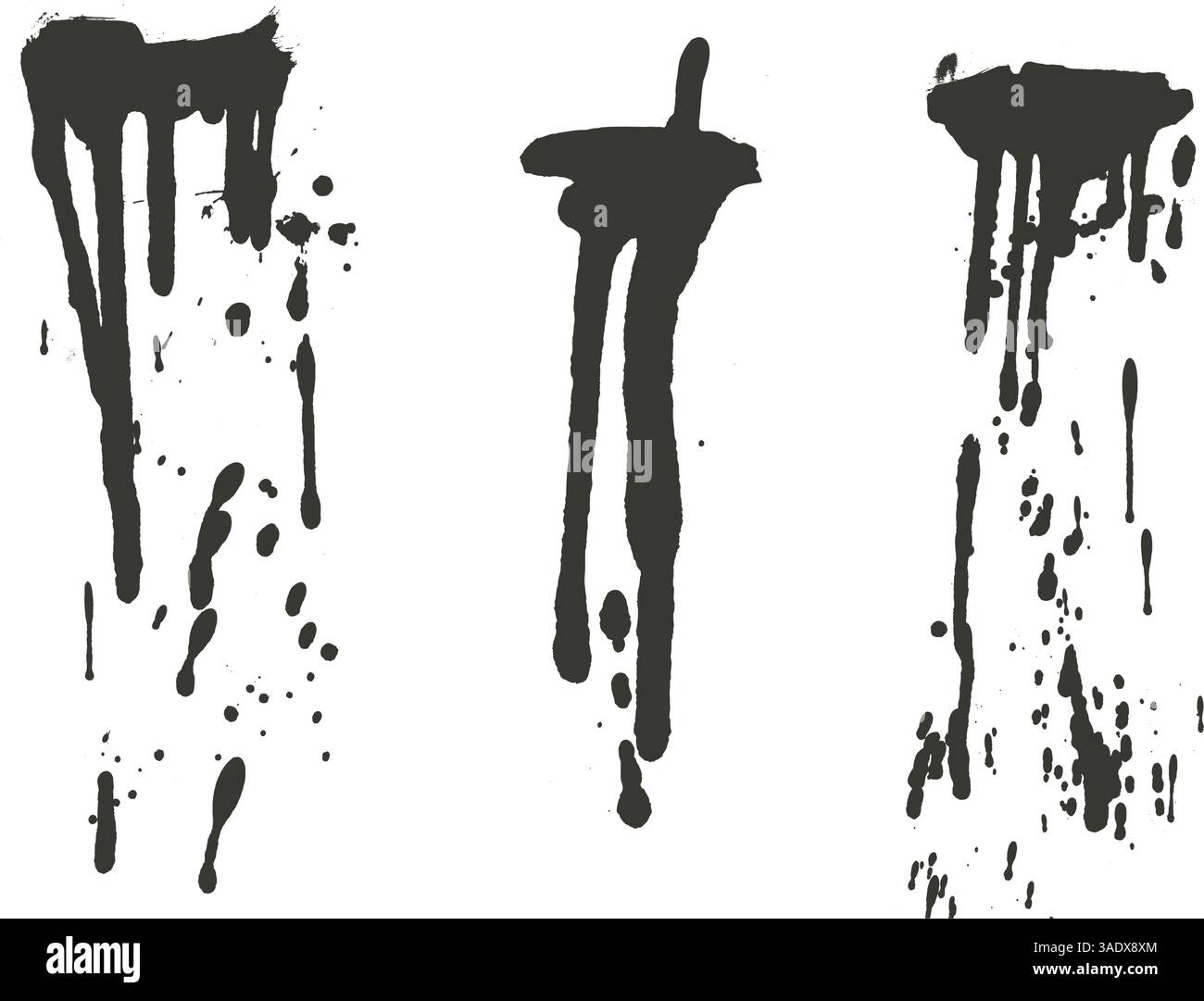 Dripping long ink paint liquid. Vector spray splashes and drops set ...