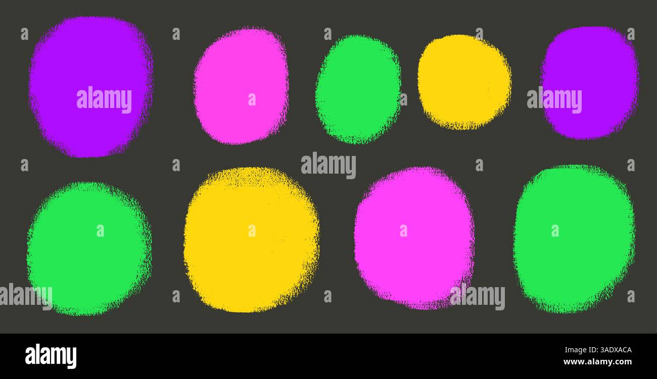 Circle blobs colorful callout set. Polka dots aerosol spray stencils shapes pack. Vector hand ...