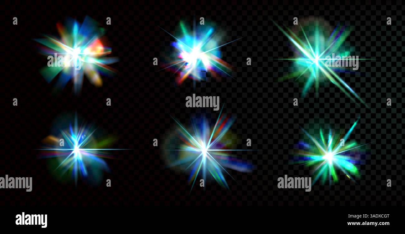 Light crystal prism sparkles set. Flare glow effect with diamond ...