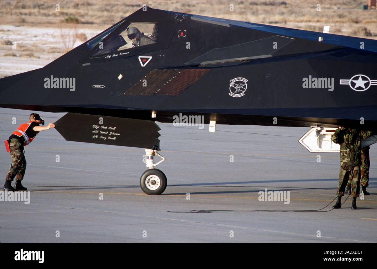 Feb 19, 1999; Holloman, NM, USA; Ground crew prepare an F-117 ...