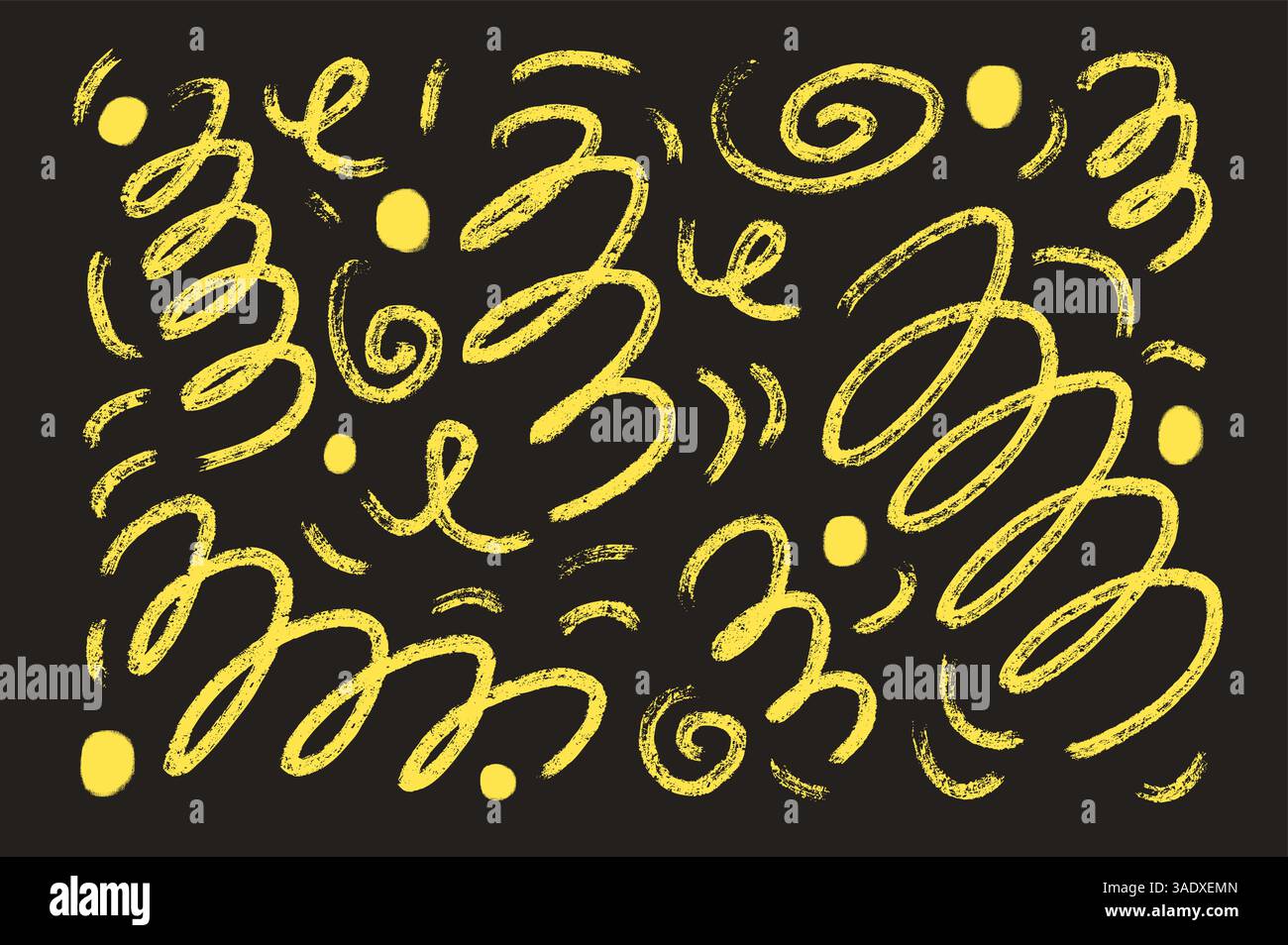 Wax crayon wave lines and circles. Hand drawn confetti set. Vector ...