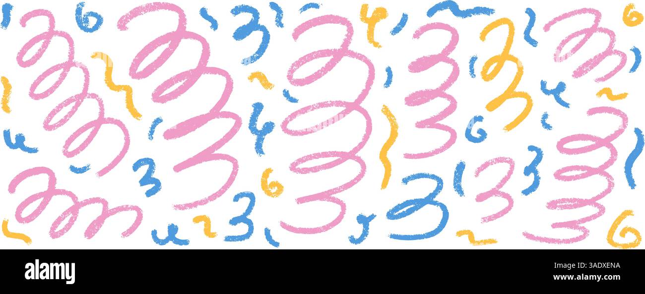 Colorful crayon squiggles lines. Hand drawn kids confetti. Brush stroke ...