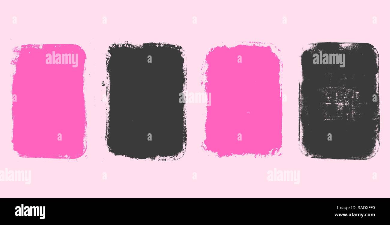 Set of grunge text boxes. Callout rectangles shapes. Linocut rolled ink ...