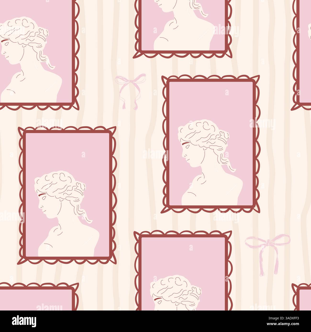 Greek statues portrait seamless pattern. Antique Roman face sculpture ...