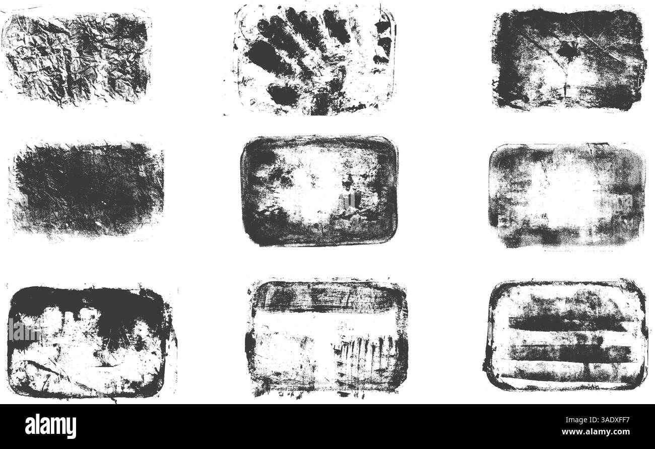 Ink grunge urban square swatches set. Messy rectangles frames. Linocut ...